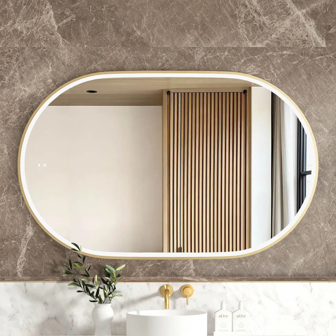 Otti LED Noosa 1200(W)x750(H) Gold Metal Frame Tuffi Mirror – Cook & Bathe